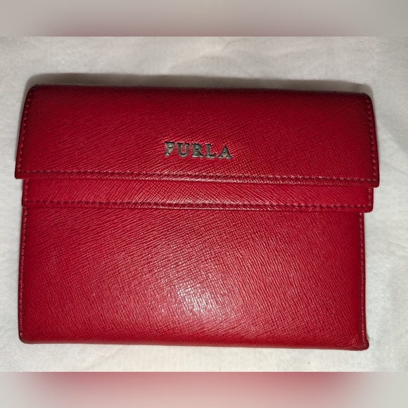 Furla | Bags | Furla Leather Bifold Wallet Double Snap Deep Red Vguc | Poshmark
